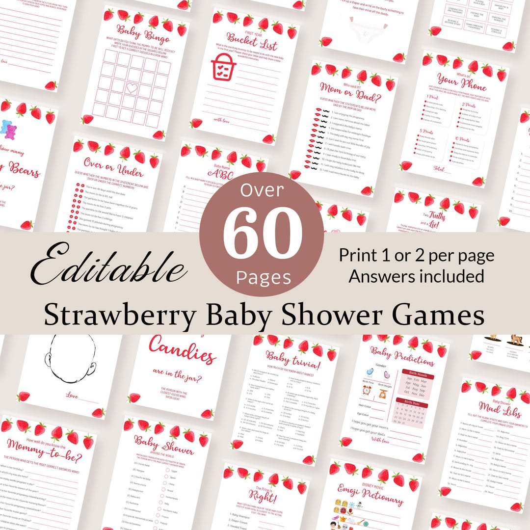 Strawberry Baby Shower Games Bundle Straw Berry Party Activity Berries ...