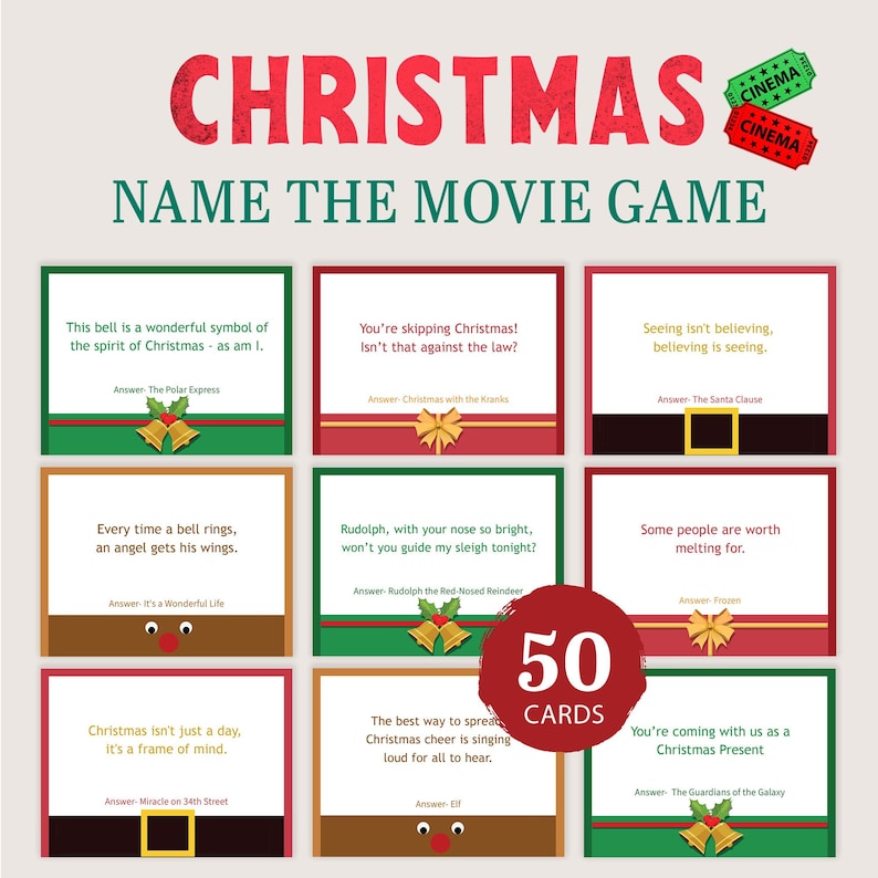 Christmas Name the Movie Game Christmas Games Guess the Movie Quiz ...