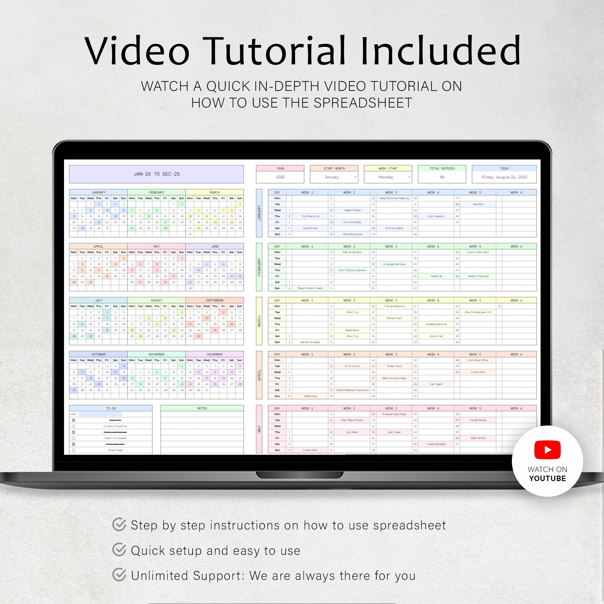 Year at A Glance Planner Spreadsheet Yearly Overview Template Monthly ...