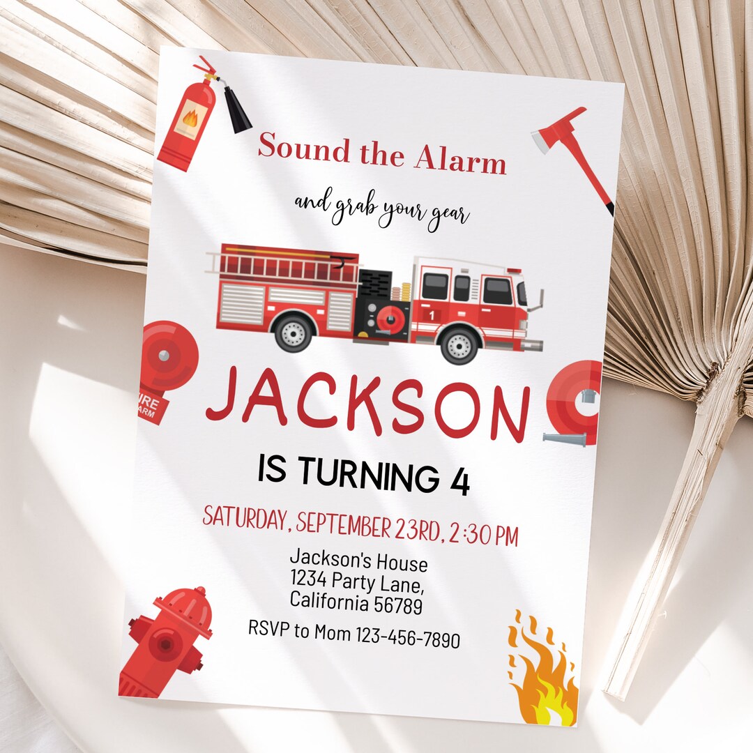 Firetruck Birthday Invitation Firefighter Invitation Fire Truck Party ...