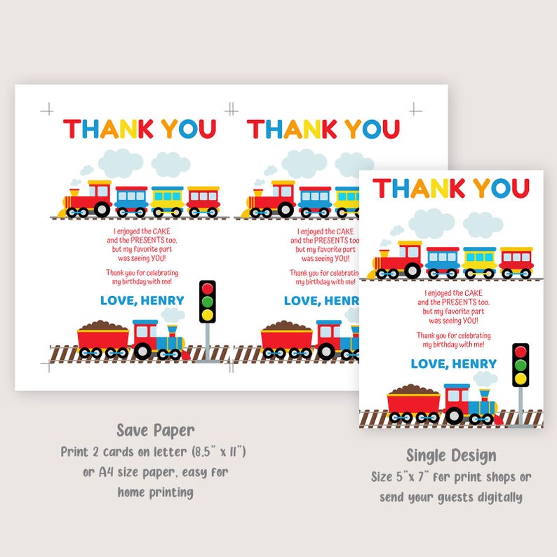 Train Thank You Card Train Thank You Note Chugga Chugga Two Two Thank ...