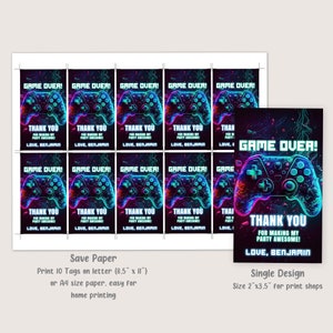 Video Game Thank You Tags Gamer Party Favor Tag Arcade Favor Tags Games ...