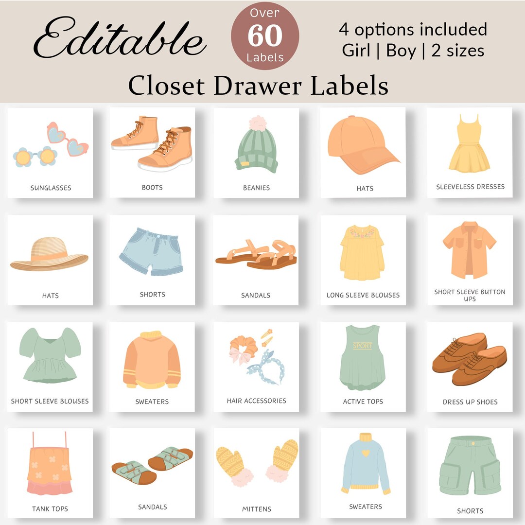 Kids Dresser Labels Closet Labels Clothing Drawer Wardrobe Stickers ...