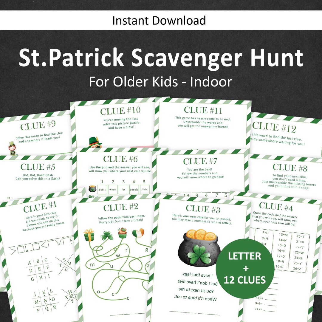 St Patricks Day Scavenger Hunt for Older Kids Leprechaun Treasure Hunt ...