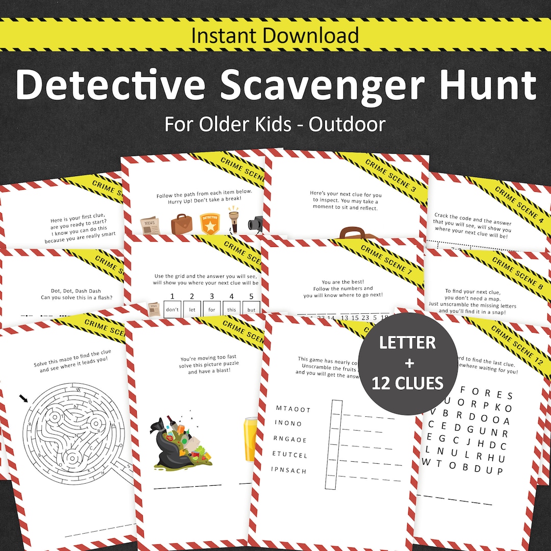 Detective Scavenger Hunt for Older Kids Spy Birthday Treasure Hunt ...