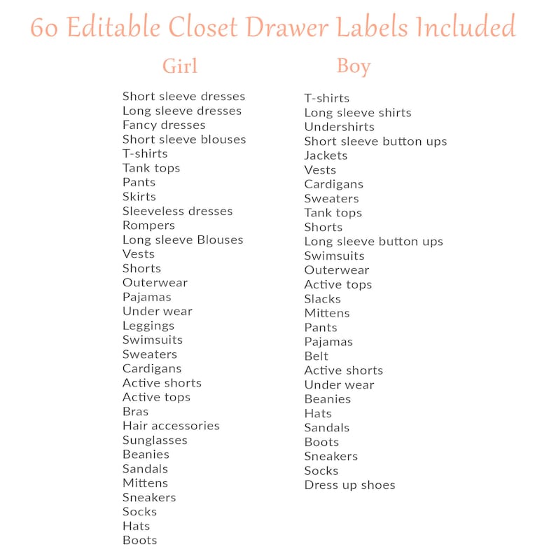 Kids Dresser Labels Closet Labels Clothing Drawer Wardrobe Stickers ...