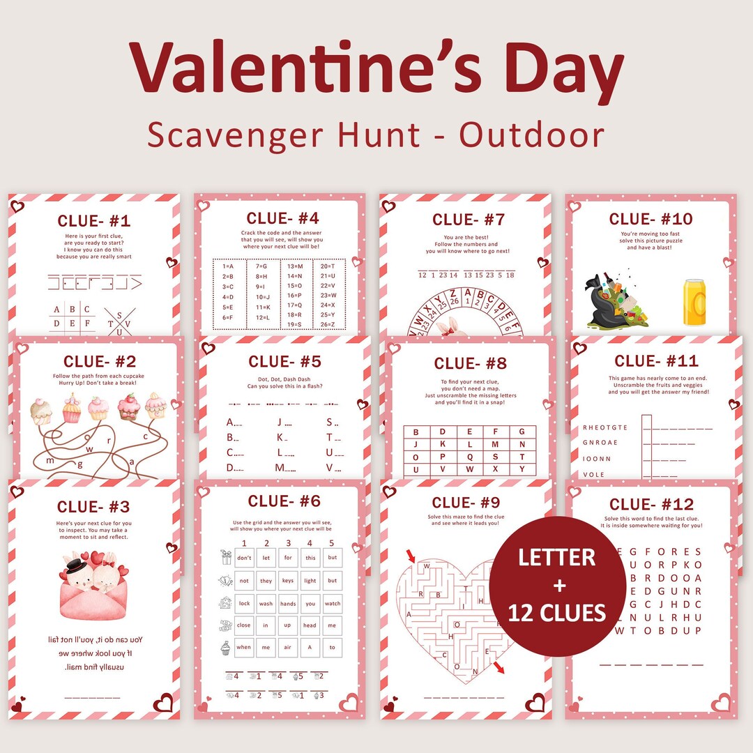 Valentine's Day Scavenger Hunt for Older Kids Valentines Day Scavenger ...