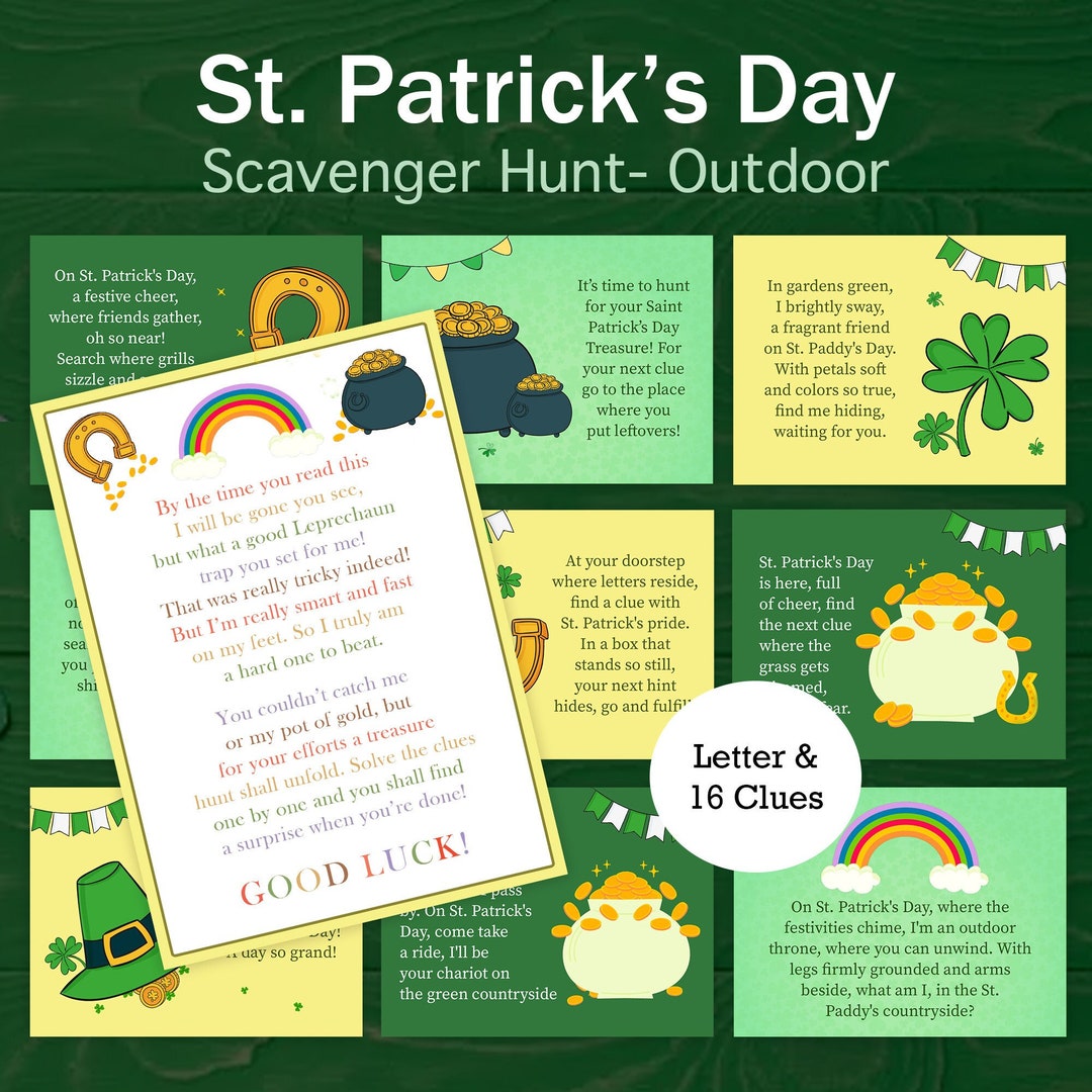 St Patricks Day Treasure Hunt Outdoor Leprechaun Scavenger Hunt for ...