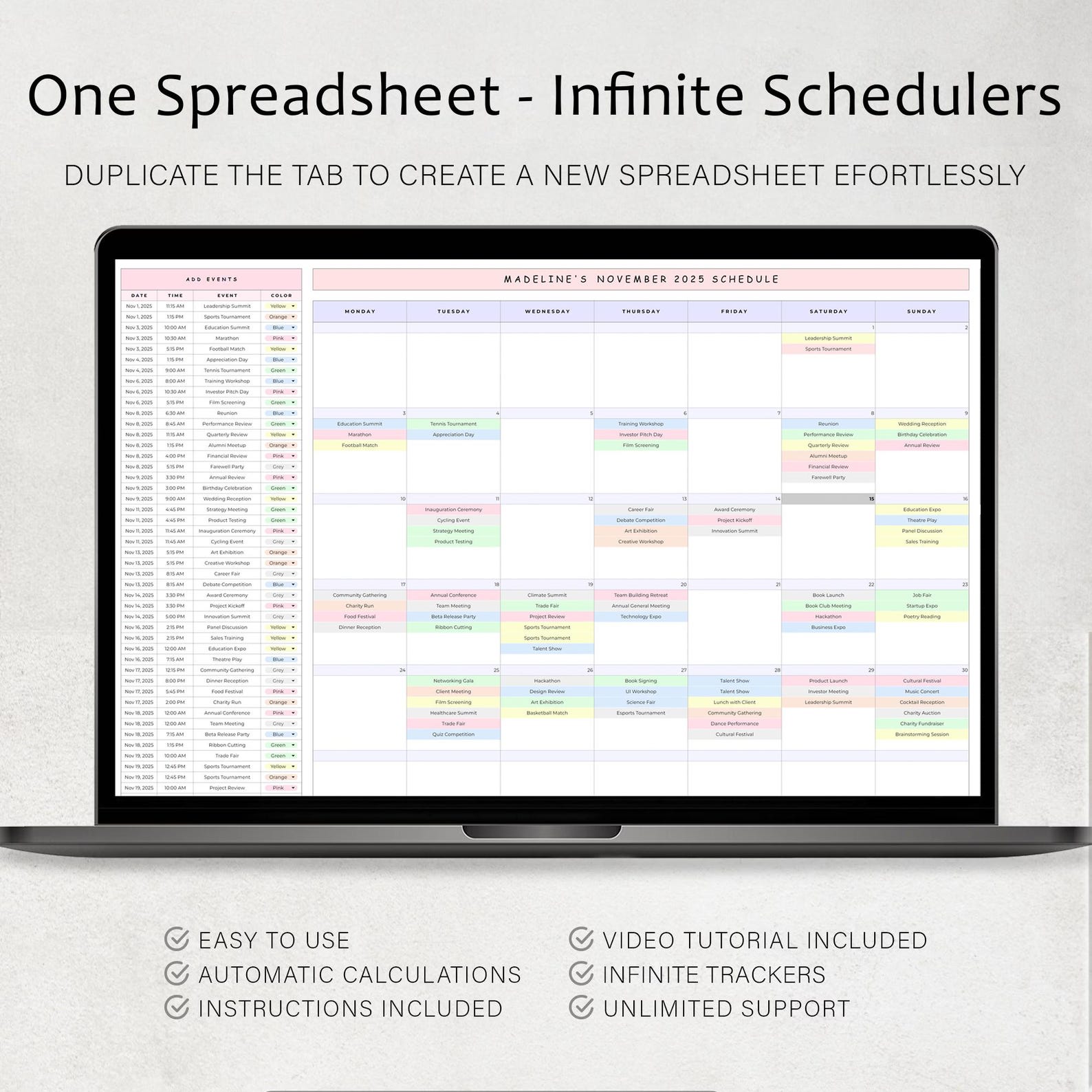 Simple Scheduler Monthly Spreadsheet Digital Calendar Template Daily ...
