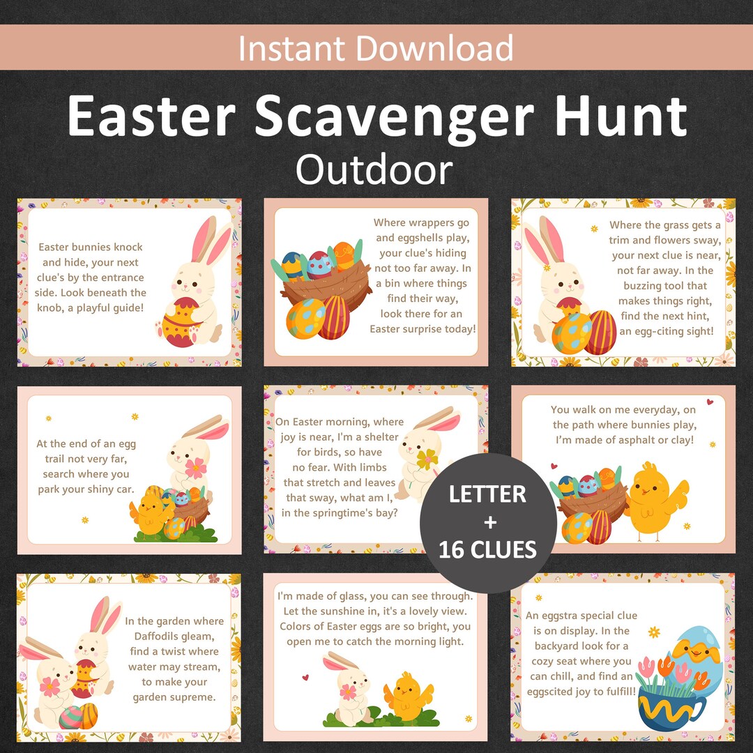 Easter Treasure Hunt for Kids Easter Egg Hunt Clues Outdoor Easter ...
