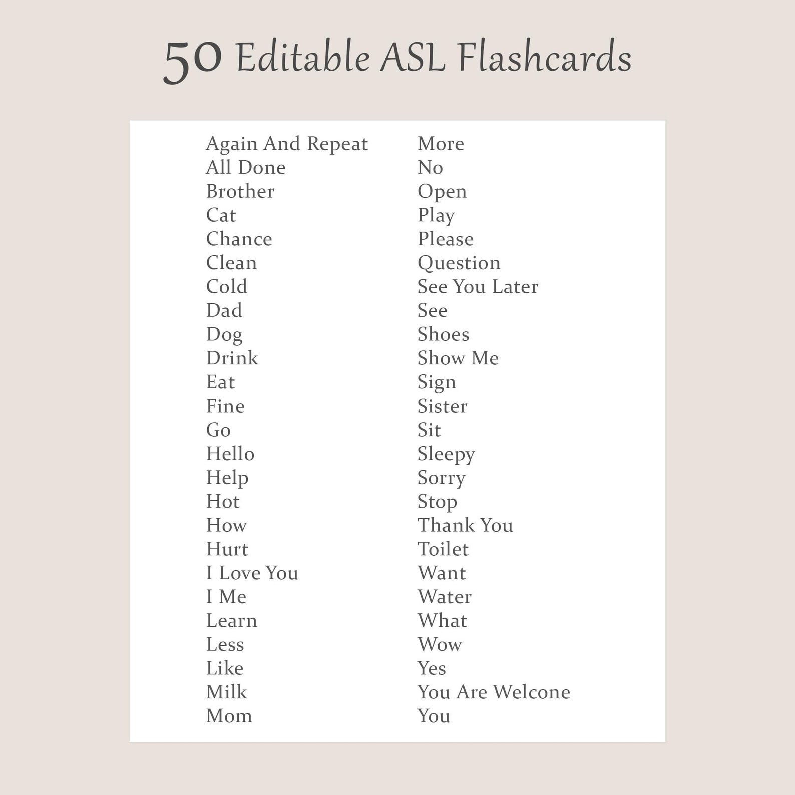 ASL Flashcard American Sign Language Special Education Nonverbal ...