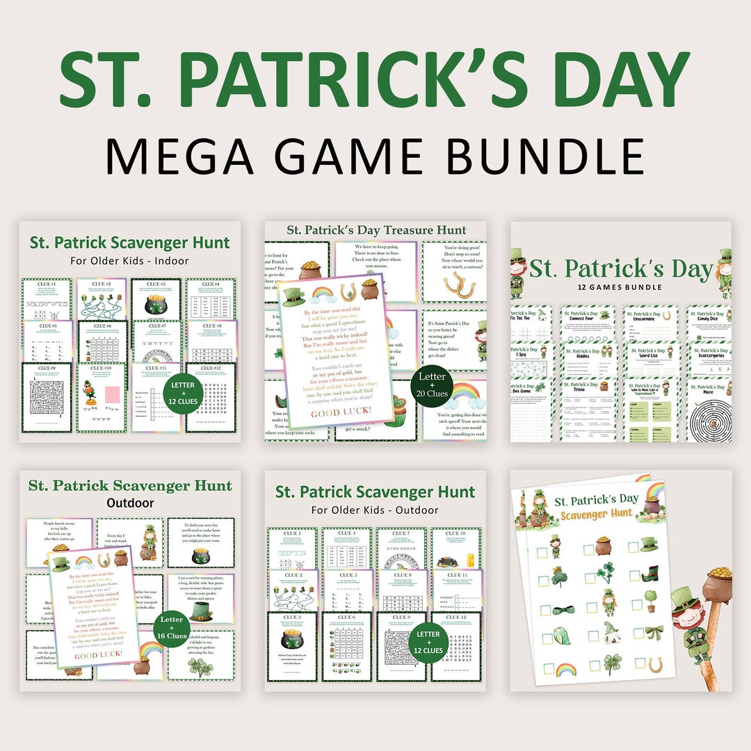 St Patricks Day Games Bundle Leprechaun Scavenger Hunt Kids Saint ...