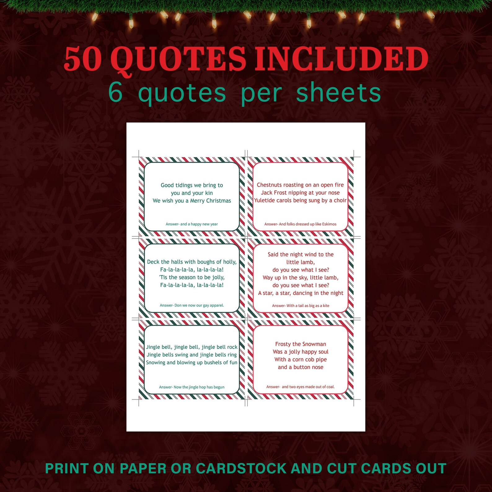 Christmas Carol Finish the Lyric Game Christmas Games Holiday Finish ...