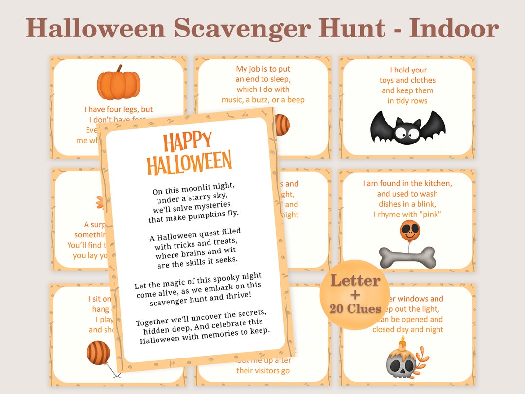 Halloween Scavenger Hunt for Kids Indoor Halloween Treasure Hunt Clues ...