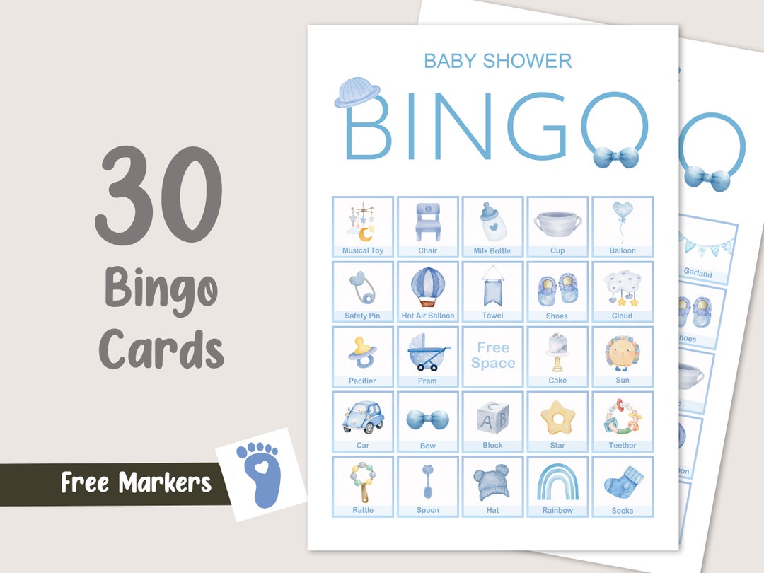 Blue Baby Shower Bingo Game 30 Cards Boy Baby Shower Party Games Baby ...