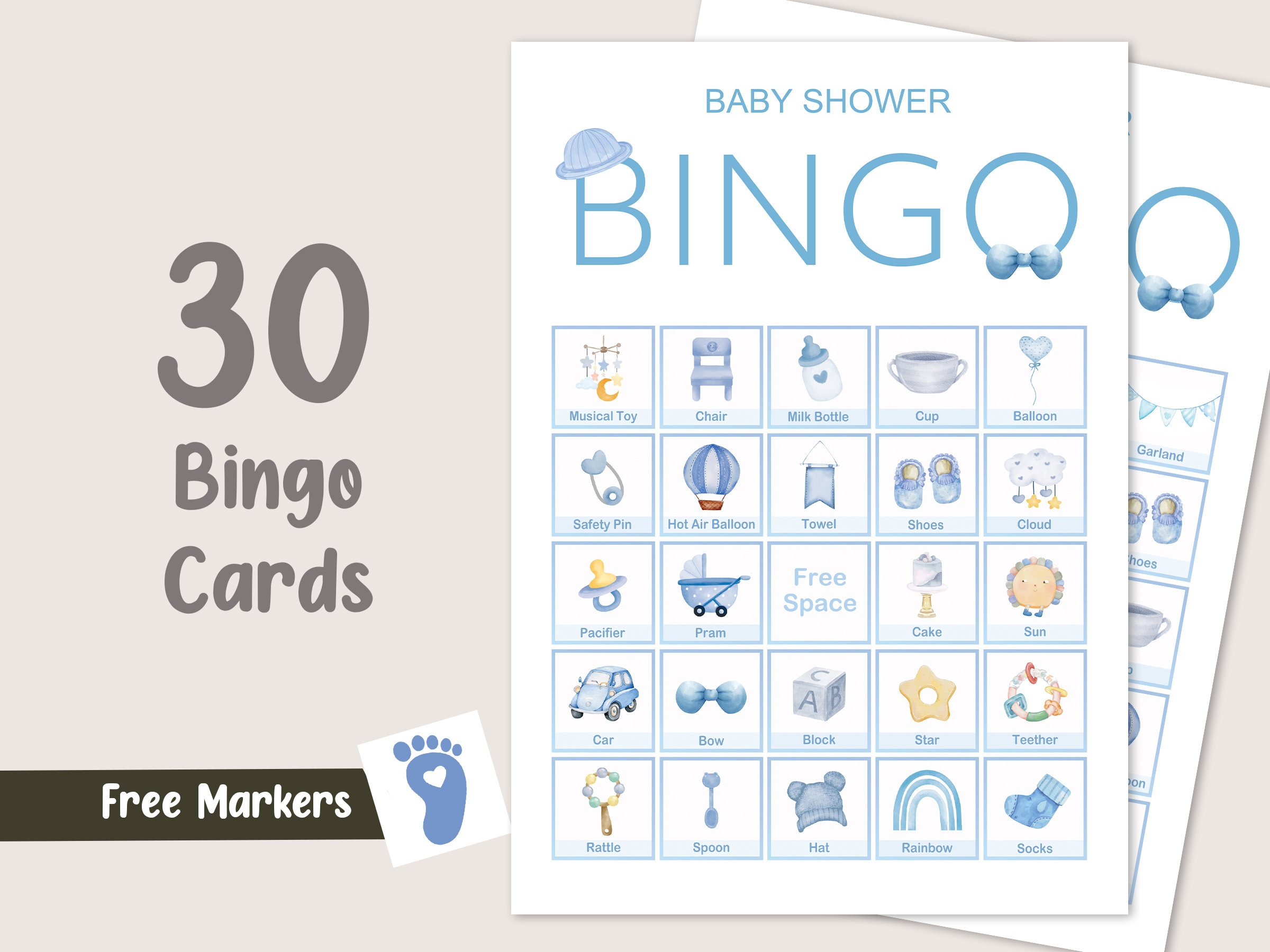 Blue Baby Shower Bingo Game 30 Cards Boy Baby Shower Party - Etsy