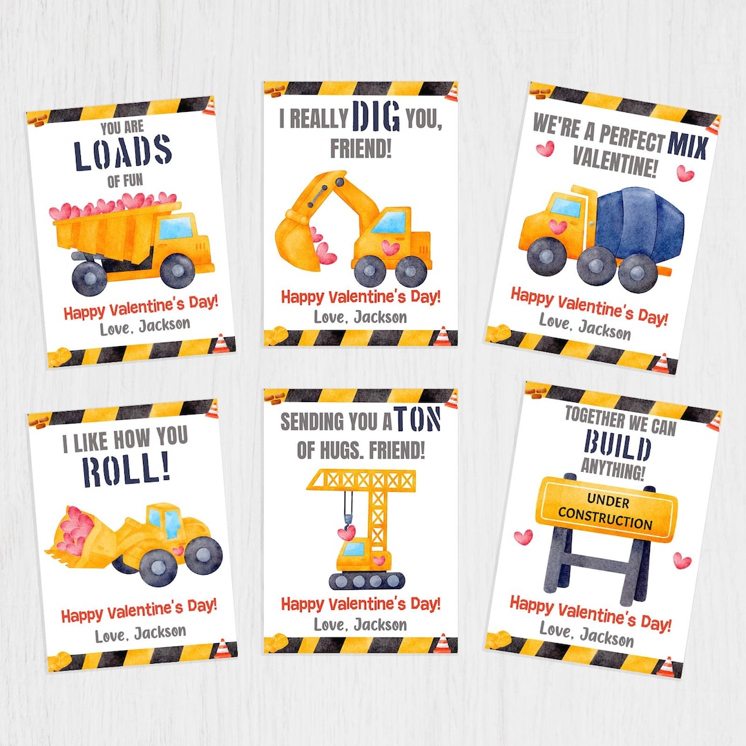 Construction Valentine's Day Cards Dump Truck Kids Valentines Cards ...
