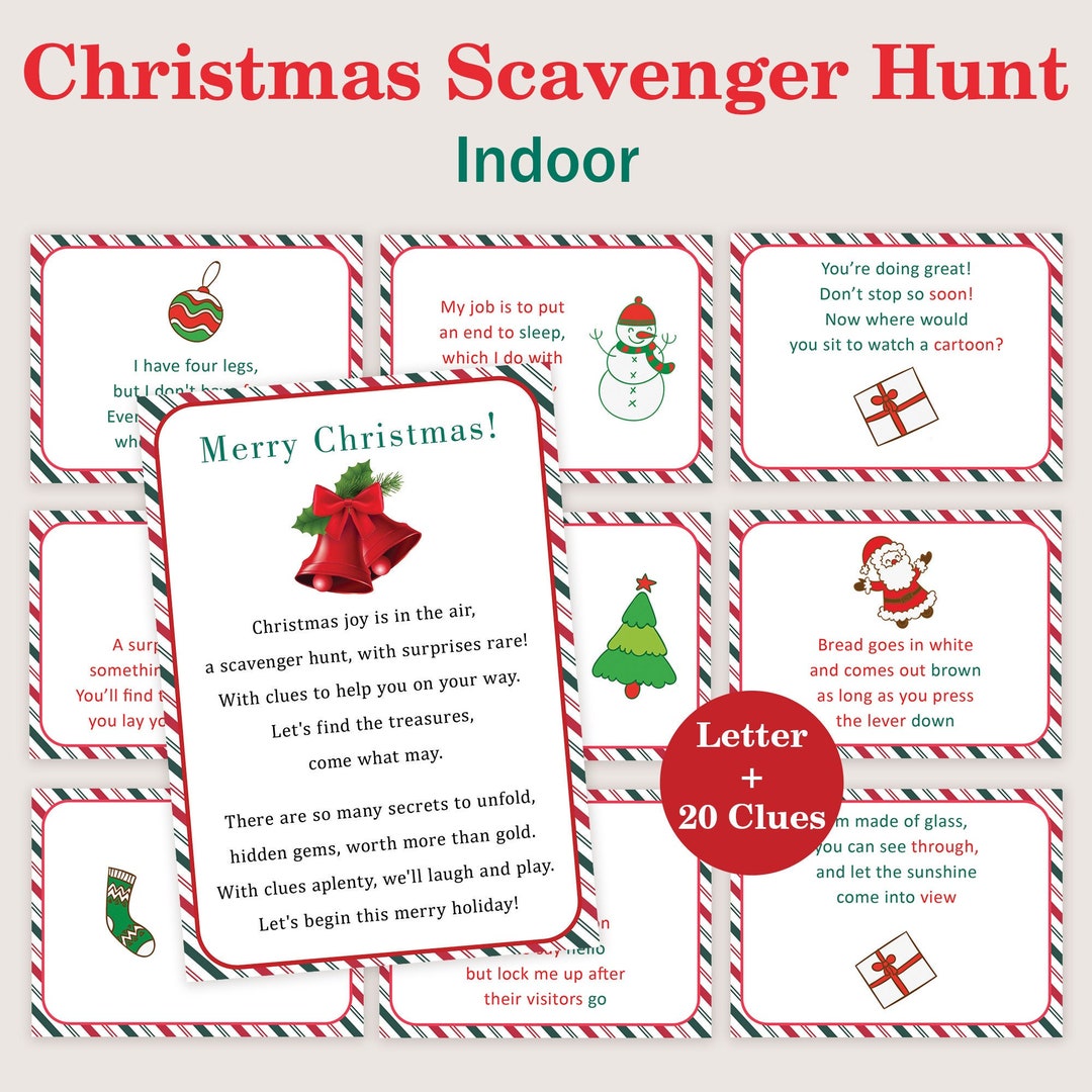 Christmas Scavenger Hunt for Kids Holiday Indoor Hunt Clues Treasure ...