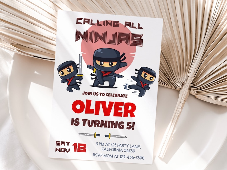 Ninja Birthday Invitation Karate Invitation Martial Arts Party Samurai ...