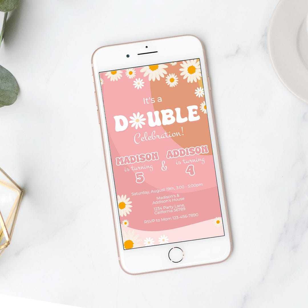 Groovy Double Birthday Invitation Daisy Joint Birthday E-invite Groovy ...