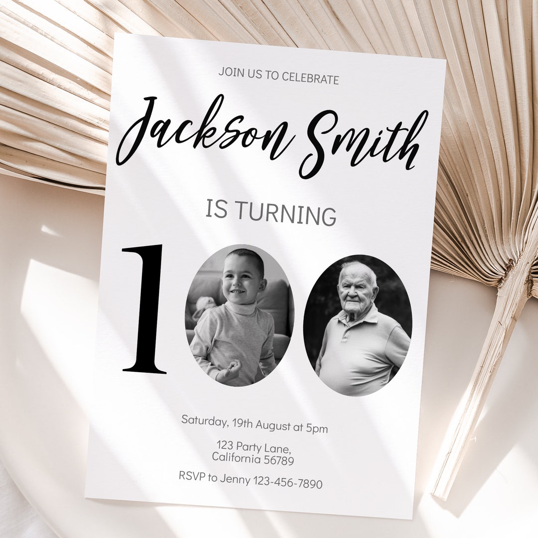 100th Birthday Invitation With Photo 100 Year Old Invitation With ...