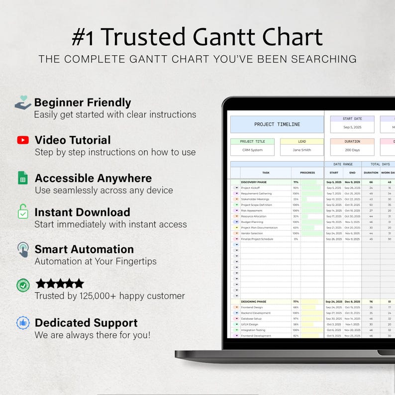 Gantt Chart Spreadsheet Project Timeline Management Tool Task Tracker ...
