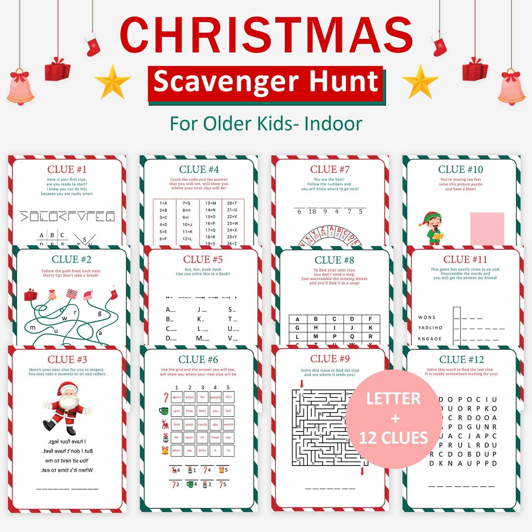 Christmas Scavenger Hunt for Older Kids Holiday Scavenger Hunt Indoor ...