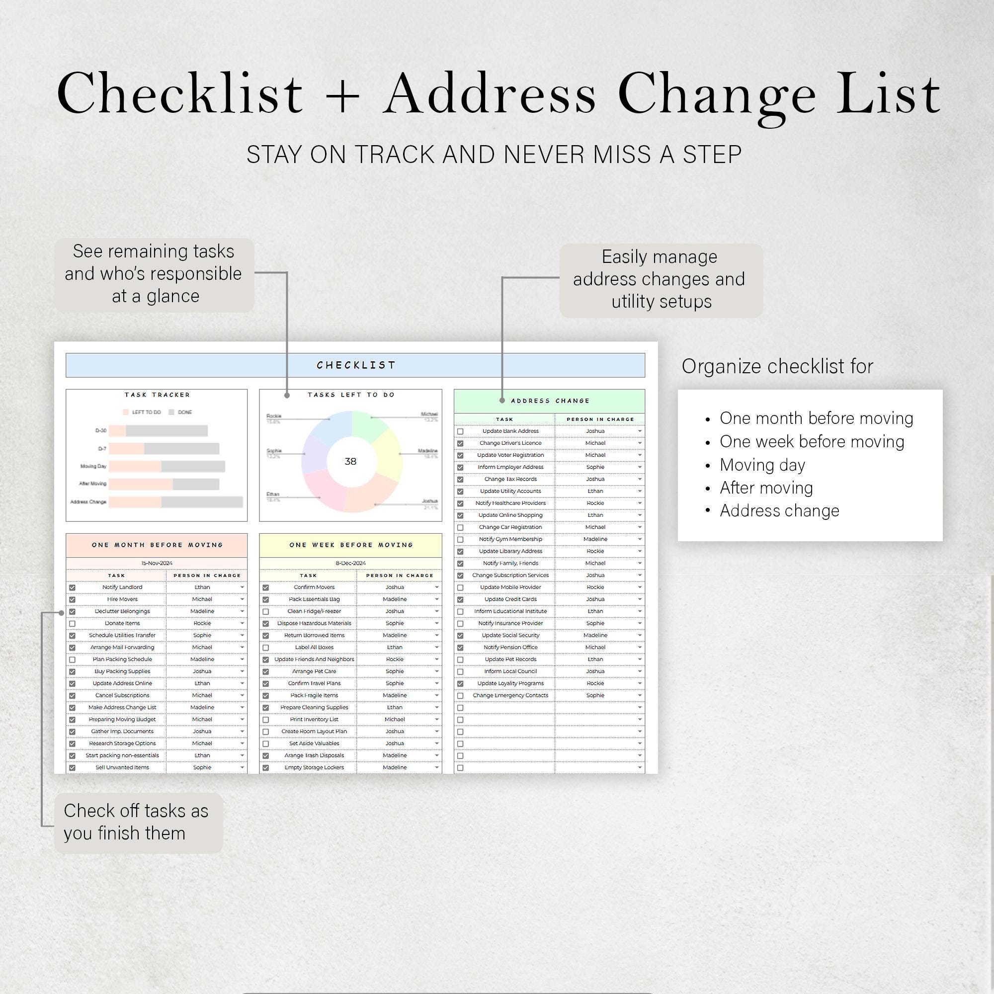 Moving Planner Moving Checklist Spreadsheet Packing Box Inventory ...