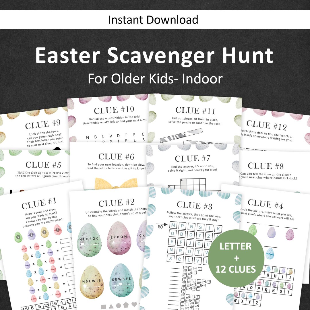 Easter Scavenger Hunt for Kids Easter Egg Treasure Hunt Clues Indoor ...