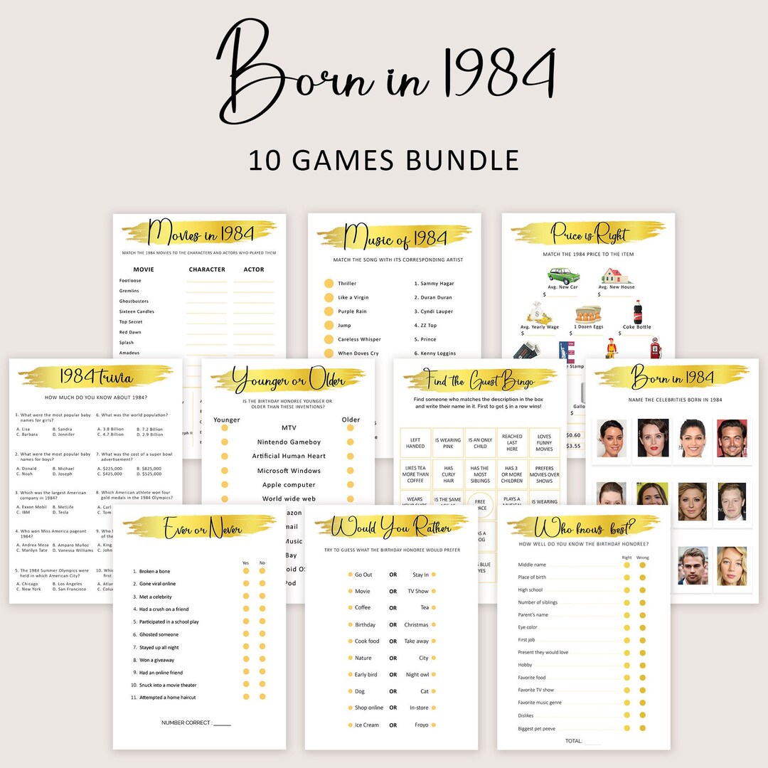 41st Birthday Games Bundle 41st Birthday Party Games 1984 Trivia Born ...