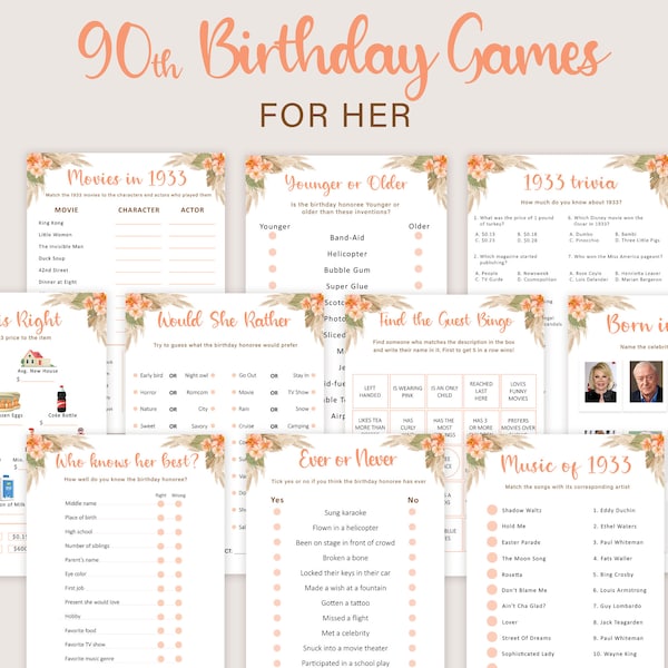 Printable 90th Birthday Party Games - Etsy Australia