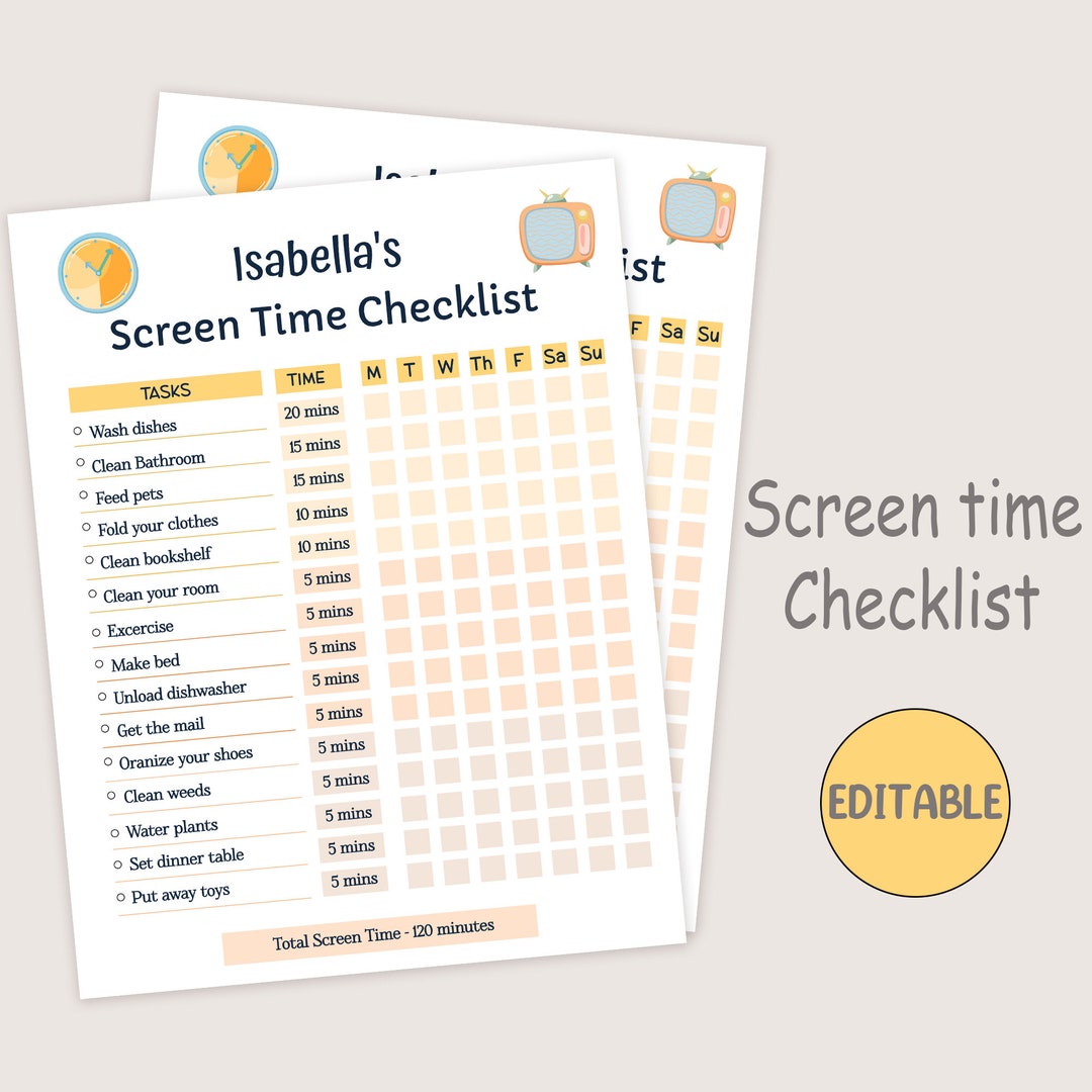 Screen Time Checklist Screentime Tracker Kids Screen Time Rules Screen ...