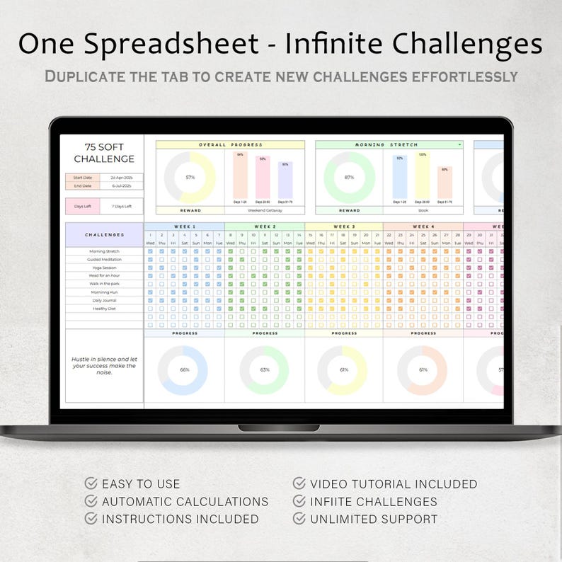 75 Soft Challenge Spreadsheet Fitness Tracker Template 75 Easy Challenge Daily Habit Tracker ...