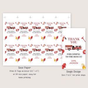Firetruck Thank You Tags Fireman Party Favors Fire Fighter Favor Tags ...