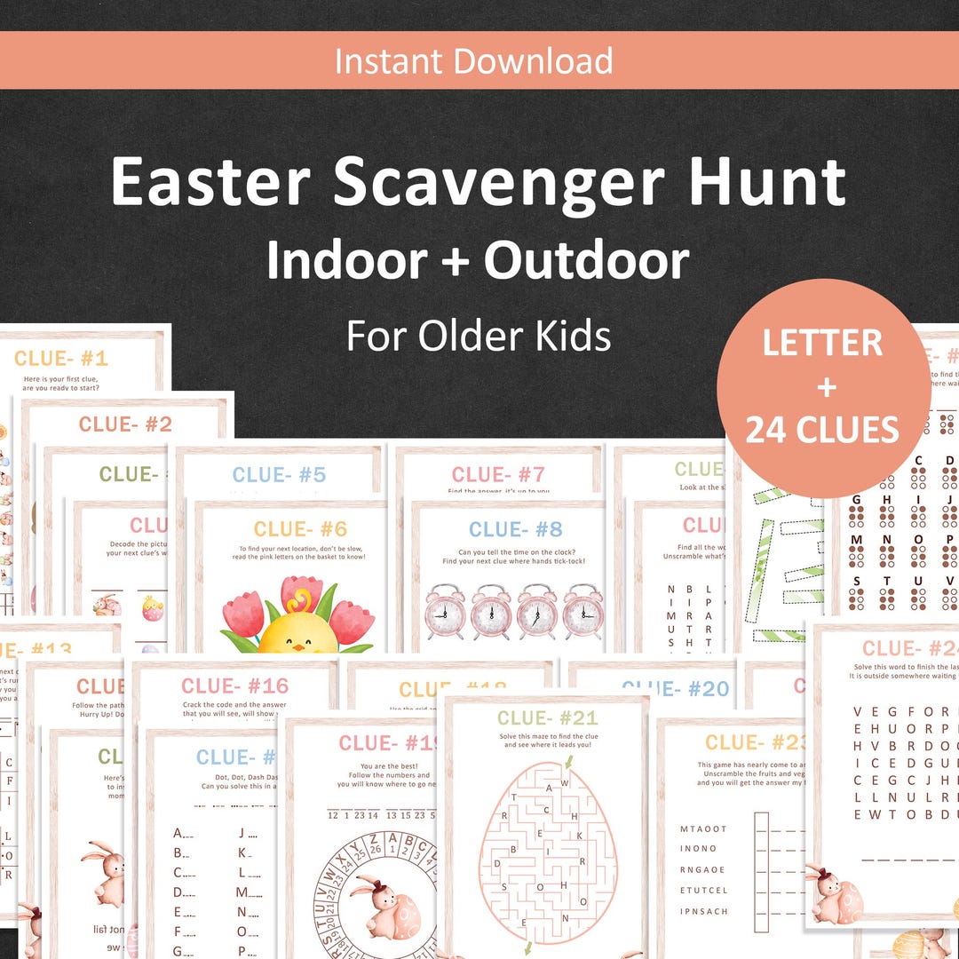 Easter Scavenger Hunt for Teenager Easter Egg Hunt Clues Easter Bunny ...