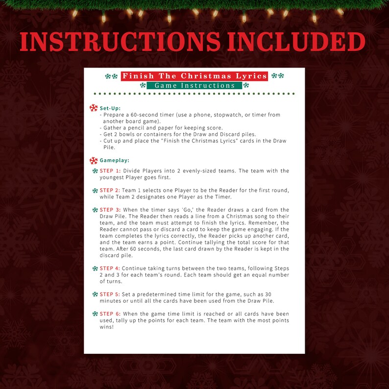 Christmas Carol Finish the Lyric Game Christmas Games Xmas Holiday ...