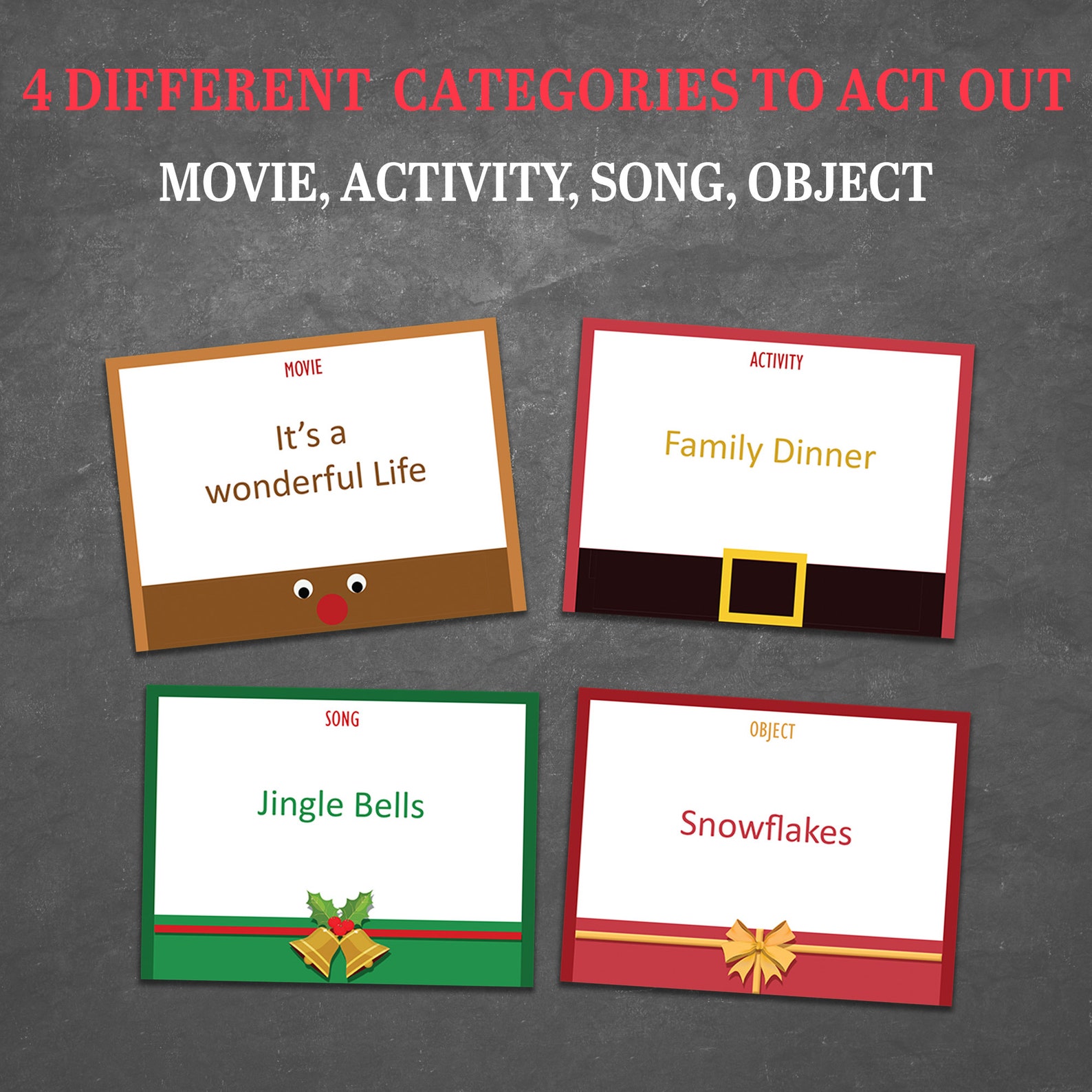 Christmas Charades Game Christmas Party Games Holiday Charades Cards ...