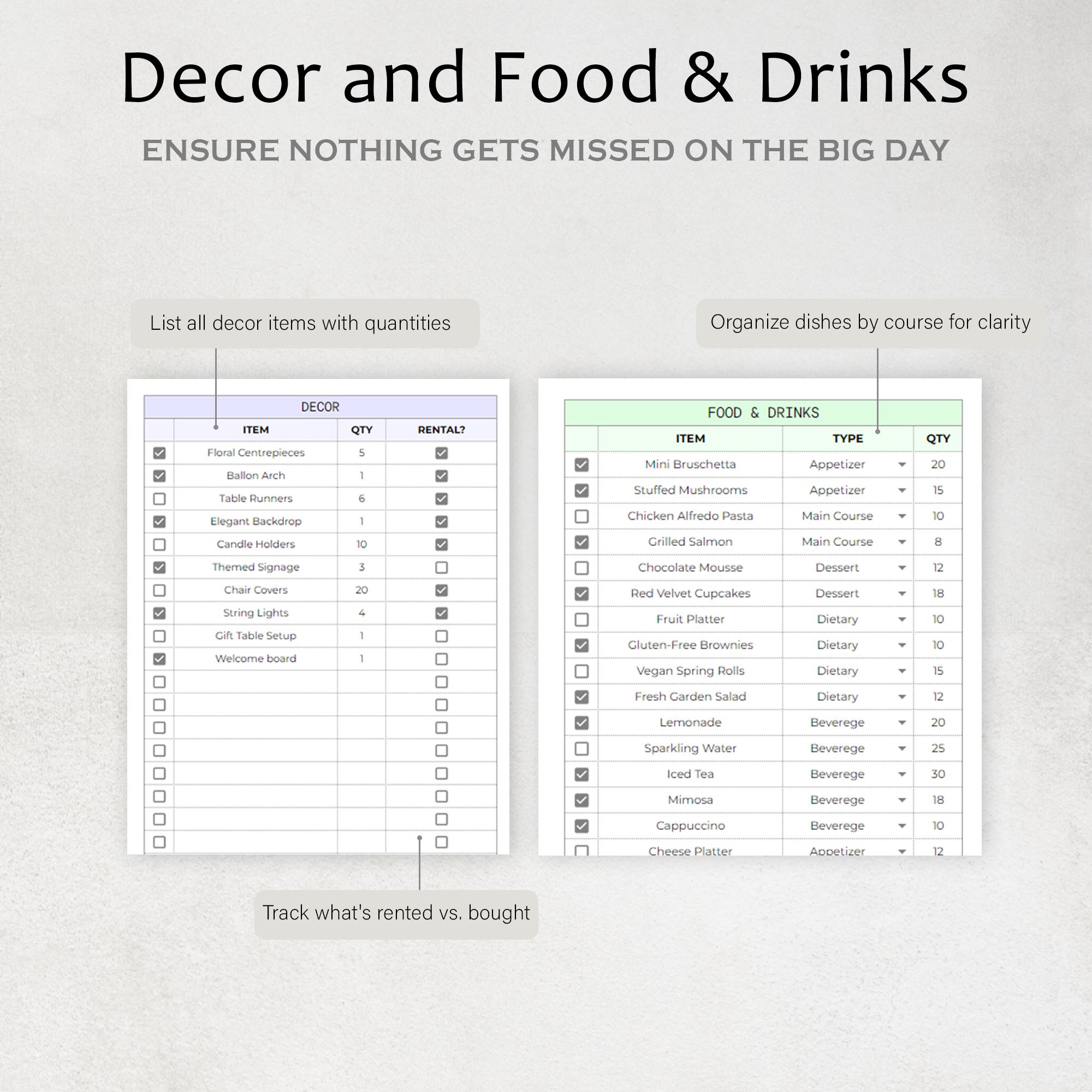 Bridal Shower Planner Spreadsheet Maid of Honor Template MOH Checklist ...
