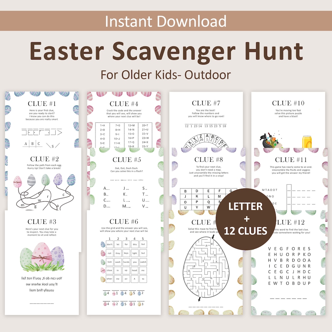 Easter Egg Hunt Scavenger Hunt for Teens Easter Hunt Clues Easter Bunny ...