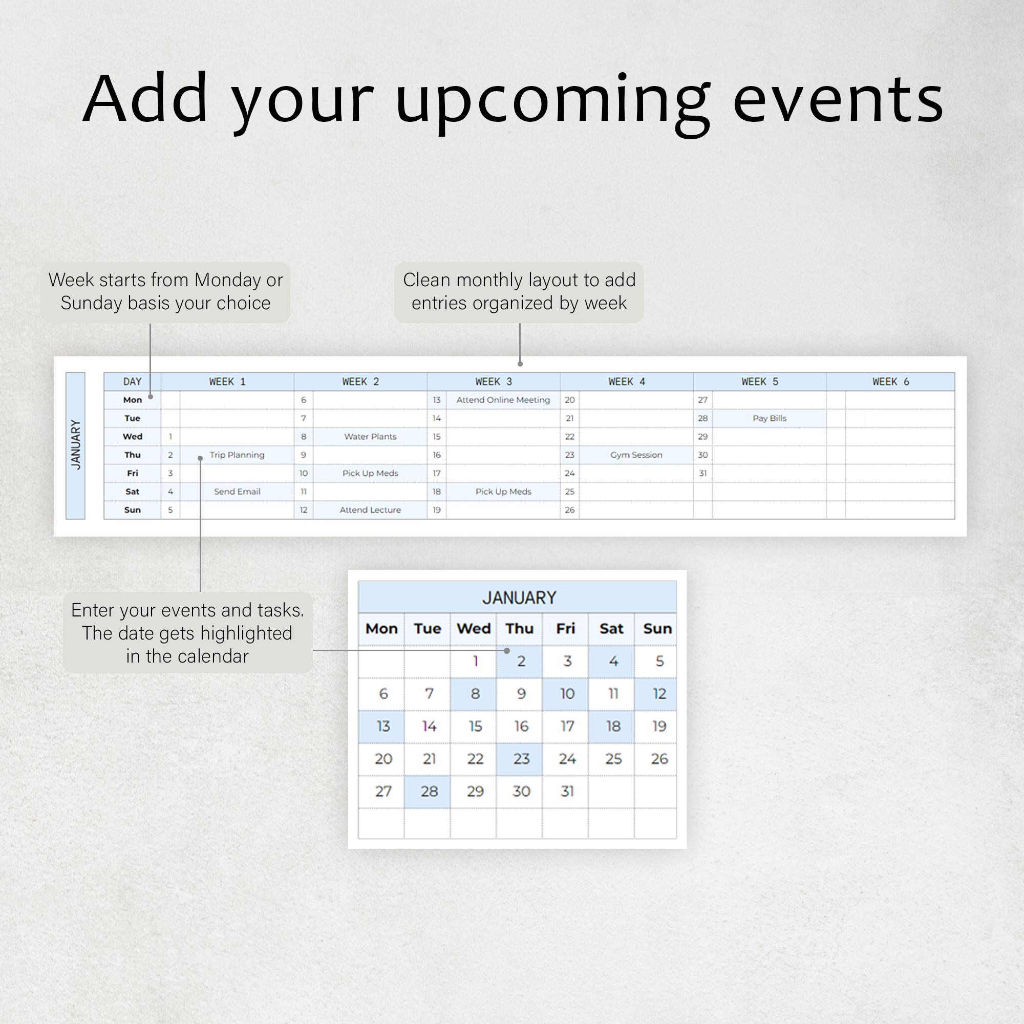 Year at A Glance Planner Spreadsheet Yearly Overview Template Monthly ...