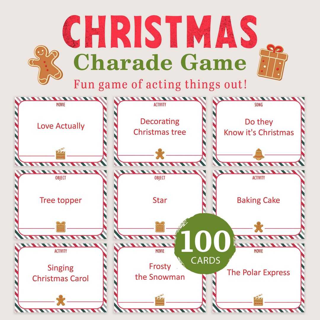 Christmas Charades Game Christmas Party Games Holiday Charades Cards ...