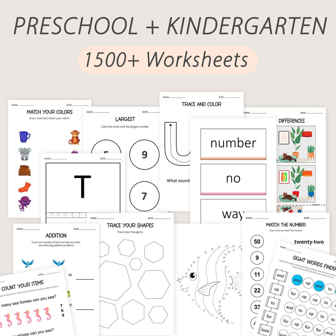 Preschool Kindergarten Learning Worksheets Pre-k Toddler Busy Book ...