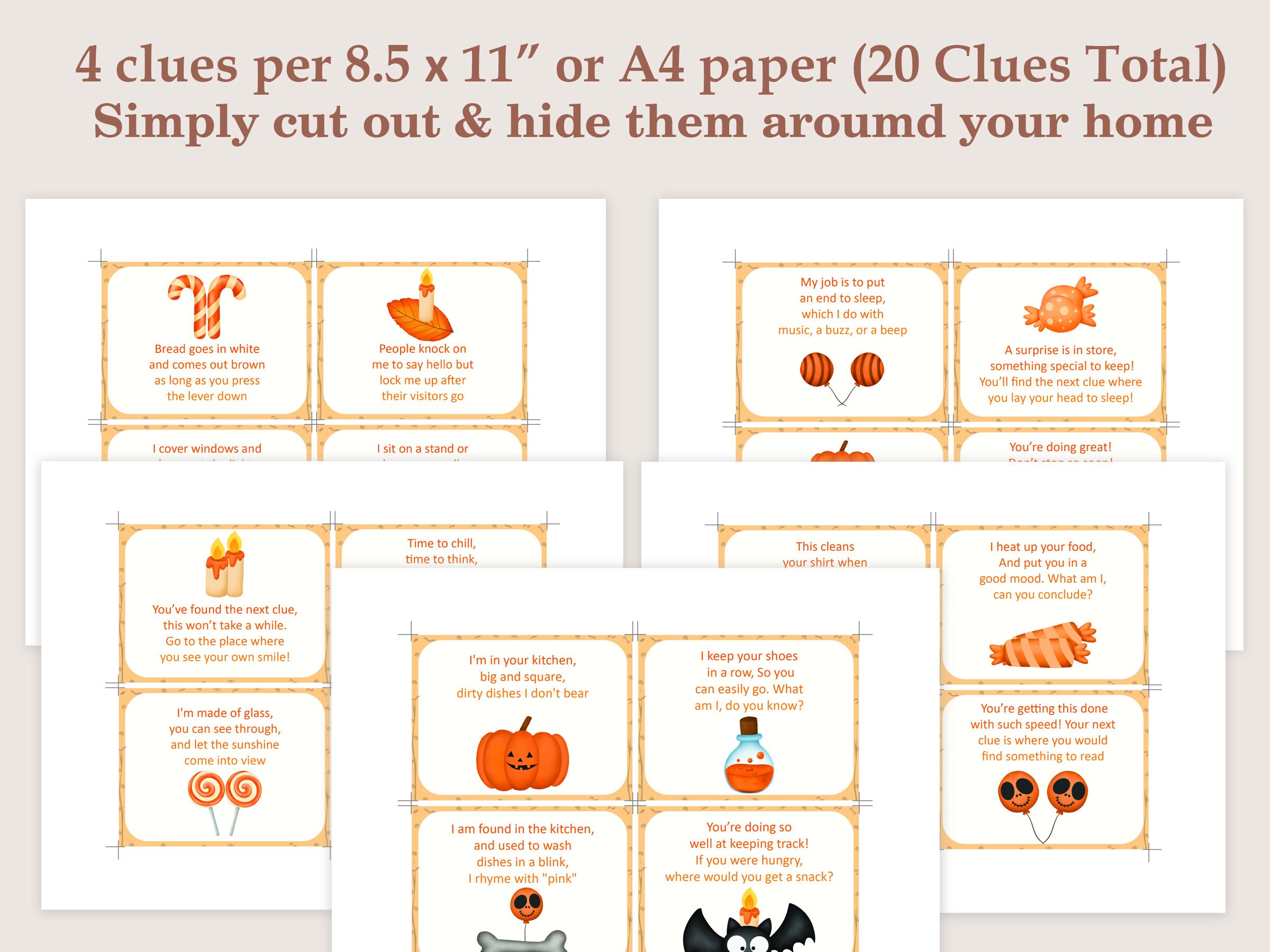 Halloween Scavenger Hunt for Kids Indoor Halloween Treasure Hunt Clues ...