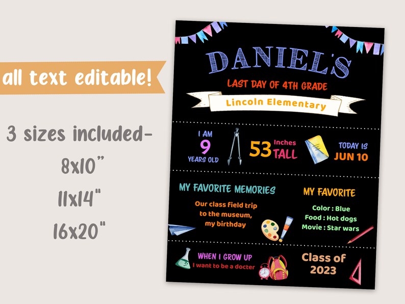 Chalkboard Last Day of School Sign Editable End of School - Etsy