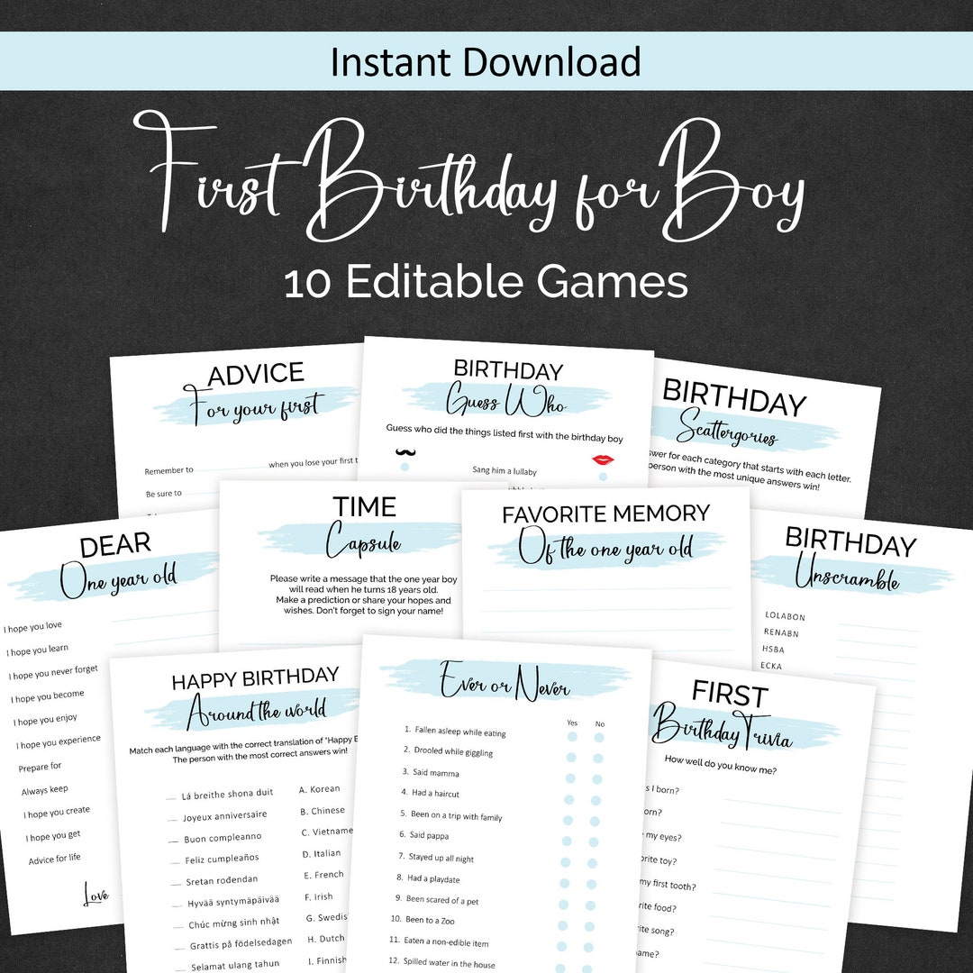 First Birthday Games Boy 1st Birthday Games Bundle Baby 1st Birthday ...