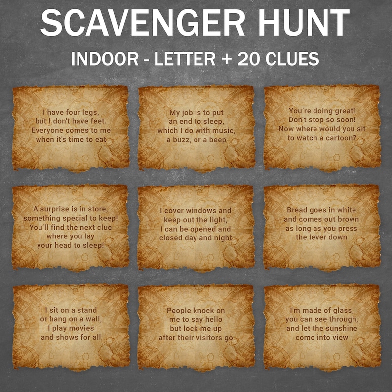 Scavenger Hunt for Kids Indoor Birthday Treasure Hunt Clues Birthday ...