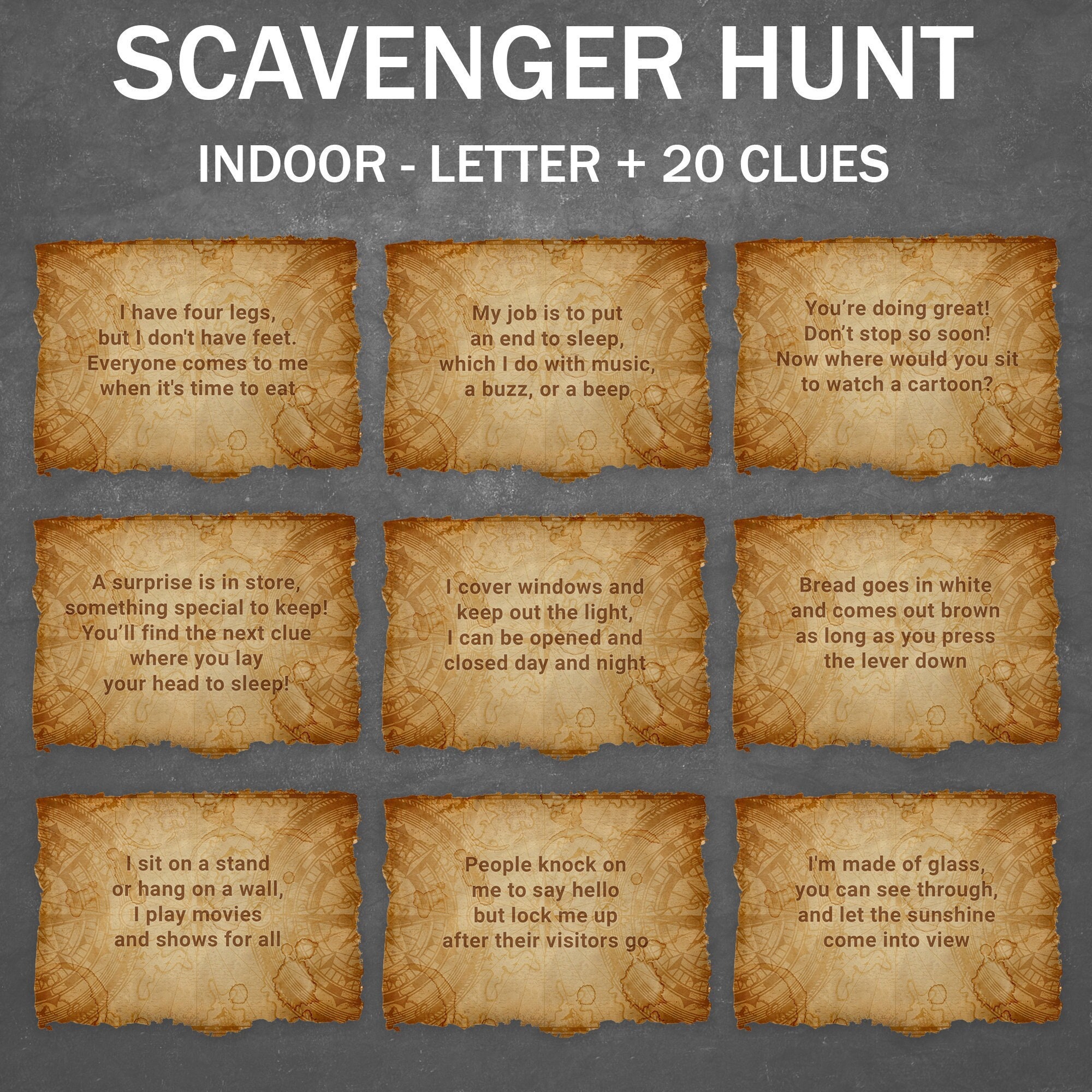 Scavenger Hunt for Kids Indoor Birthday Treasure Hunt Clues Birthday ...