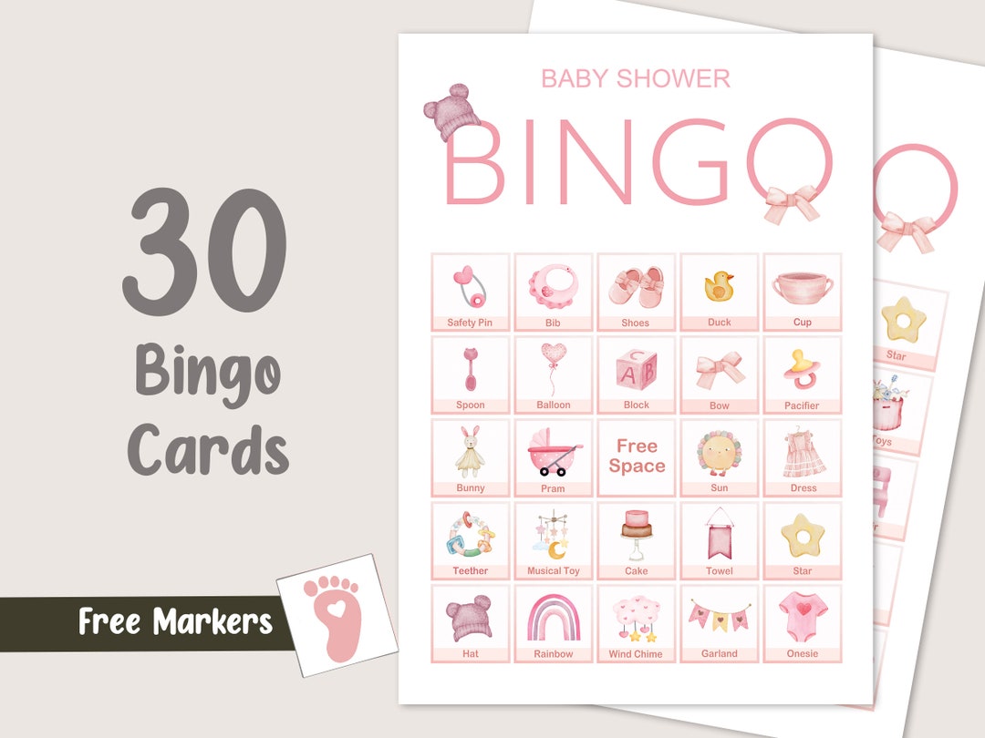Pink Baby Shower Bingo Game 30 Cards Girl Baby Shower Party Games Baby ...