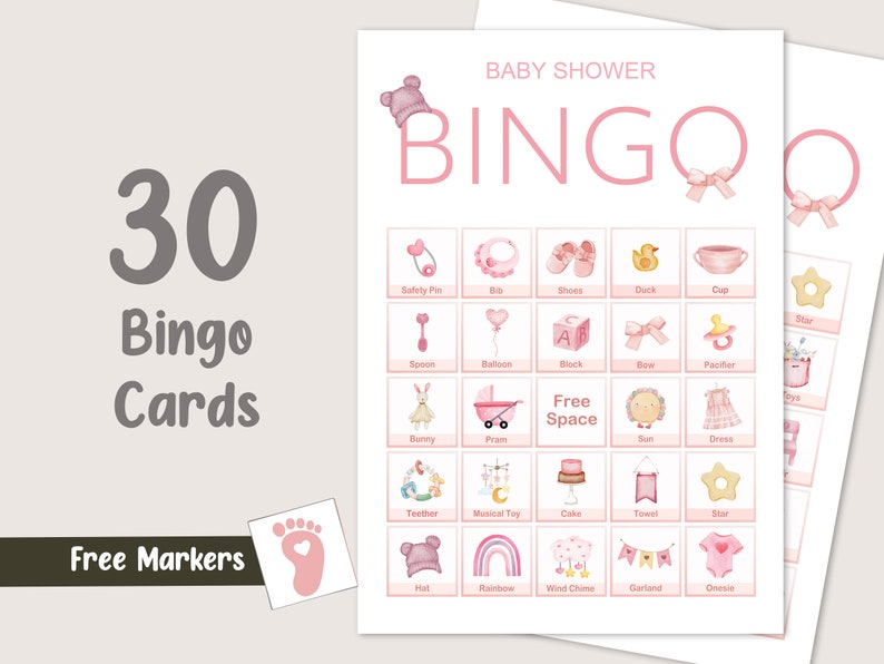 Pink Baby Shower Bingo Game 30 Cards Girl Baby Shower Party - Etsy