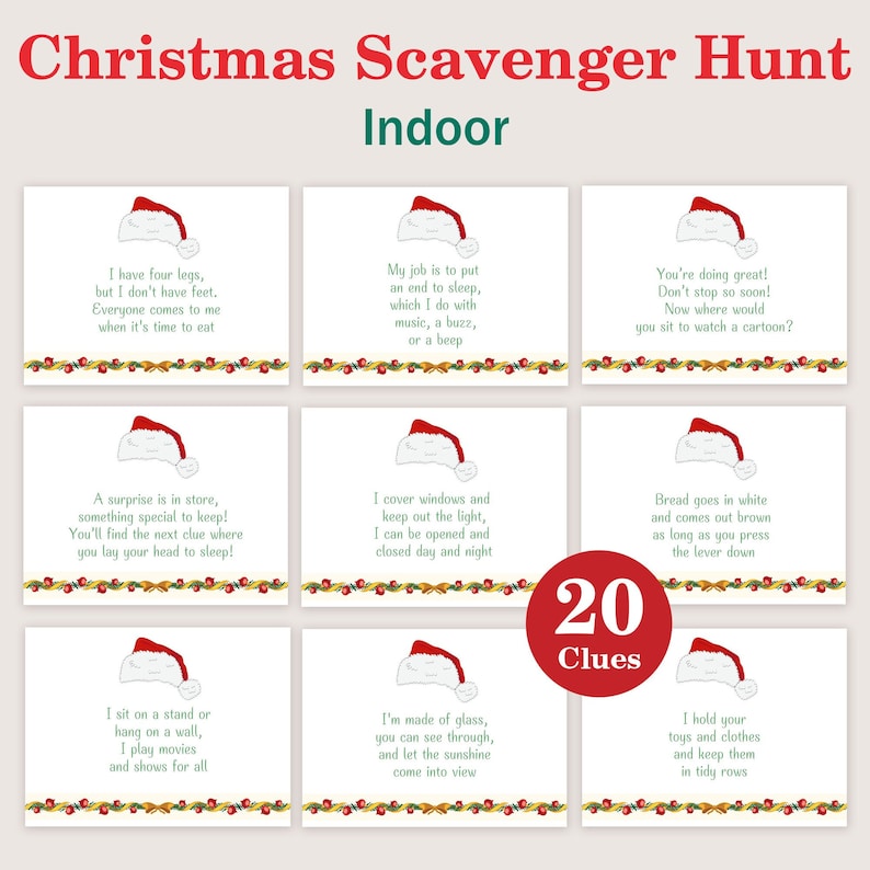 Christmas Scavenger Hunt for Kids Holiday Indoor Hunt Clues Treasure ...